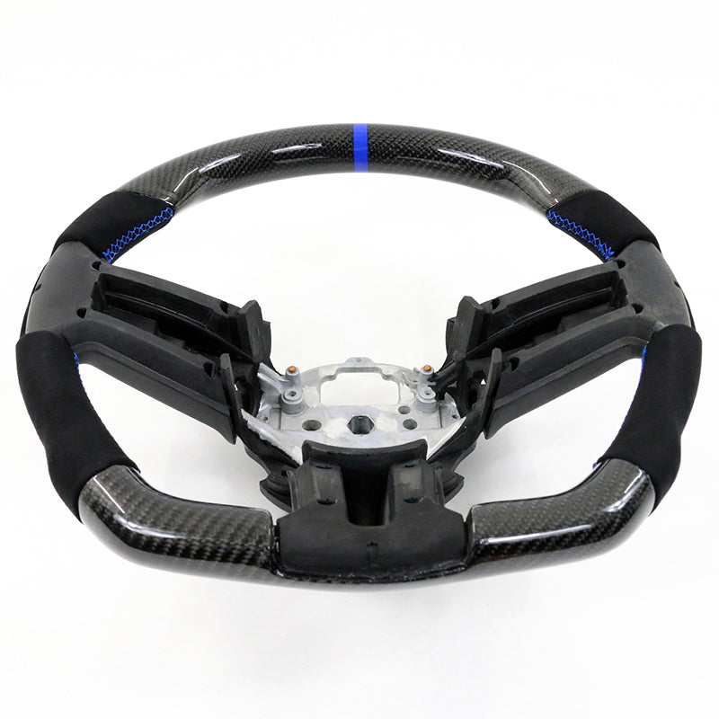10-14 Ford Mustang Steering Wheel Carbon Fiber Alcantara Blue Stitch & – Altec Development Corp
