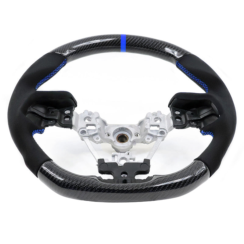 17-19 Impreza Carbon Fiber Steering Wheel Alcantara Blue Stitch & Indi – Altec Development Corp
