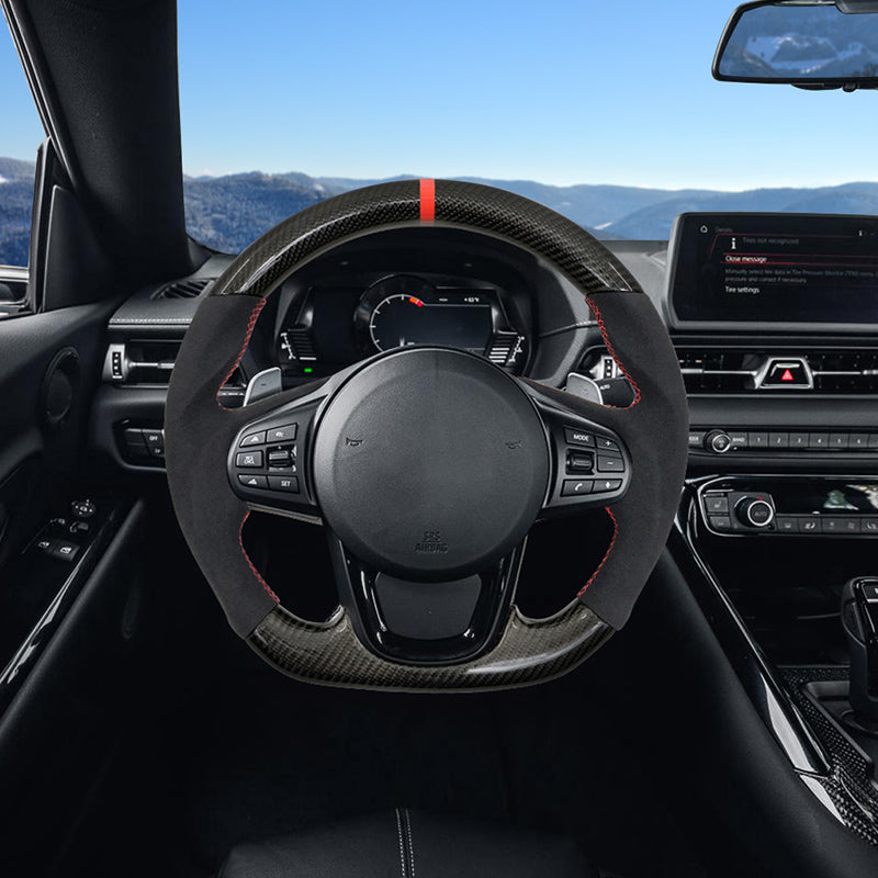 20-23 Toyota Supra A90 CF Steering Wheel Alcantara W/ Red Stitch & Str ...